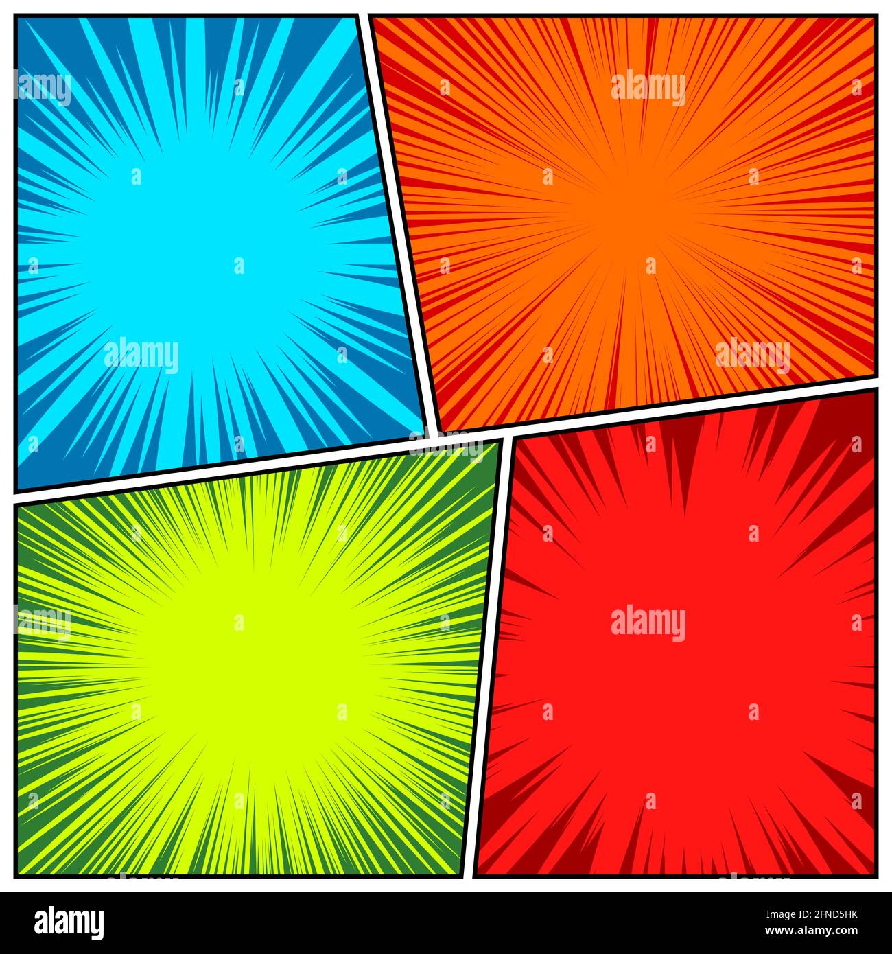 Comic book colorful radial lines collection. Cartoon comics background ...