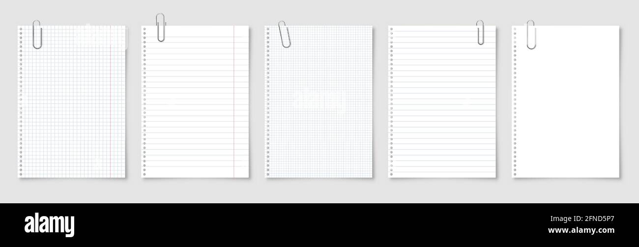 Realistic blank paper sheets in A4 format with metal clip, holder on ...