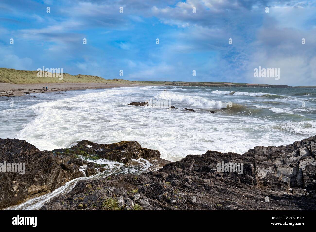 Atlantic waves hitting sandy Long Strand in Ross Carbery Bay , County ...