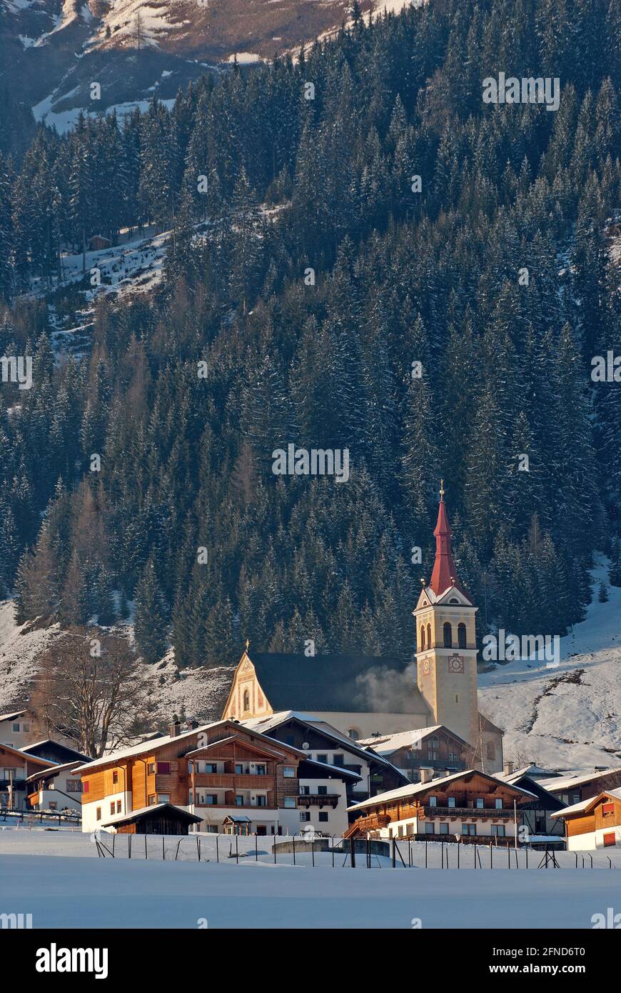 St. Ulrich parish church in Obertilliach village, Lienz, Austria Stock ...