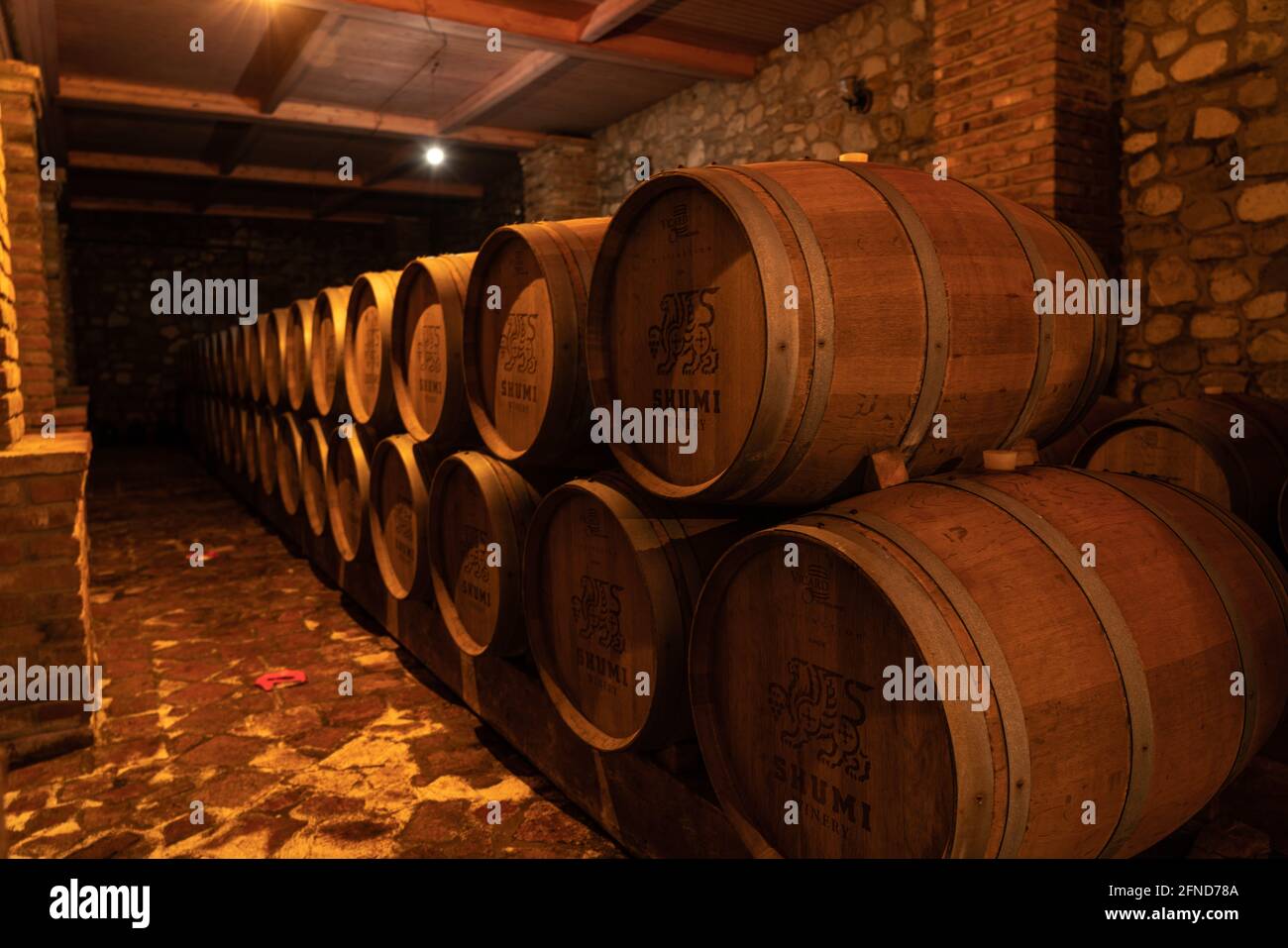 Wine barrels in a wine cellar Stock Photo - Alamy