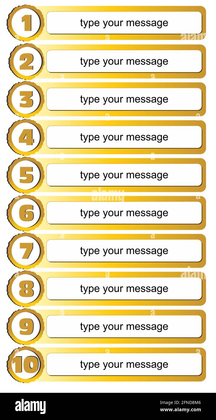 Gold colored list template with frames for writing of ten tips Stock ...