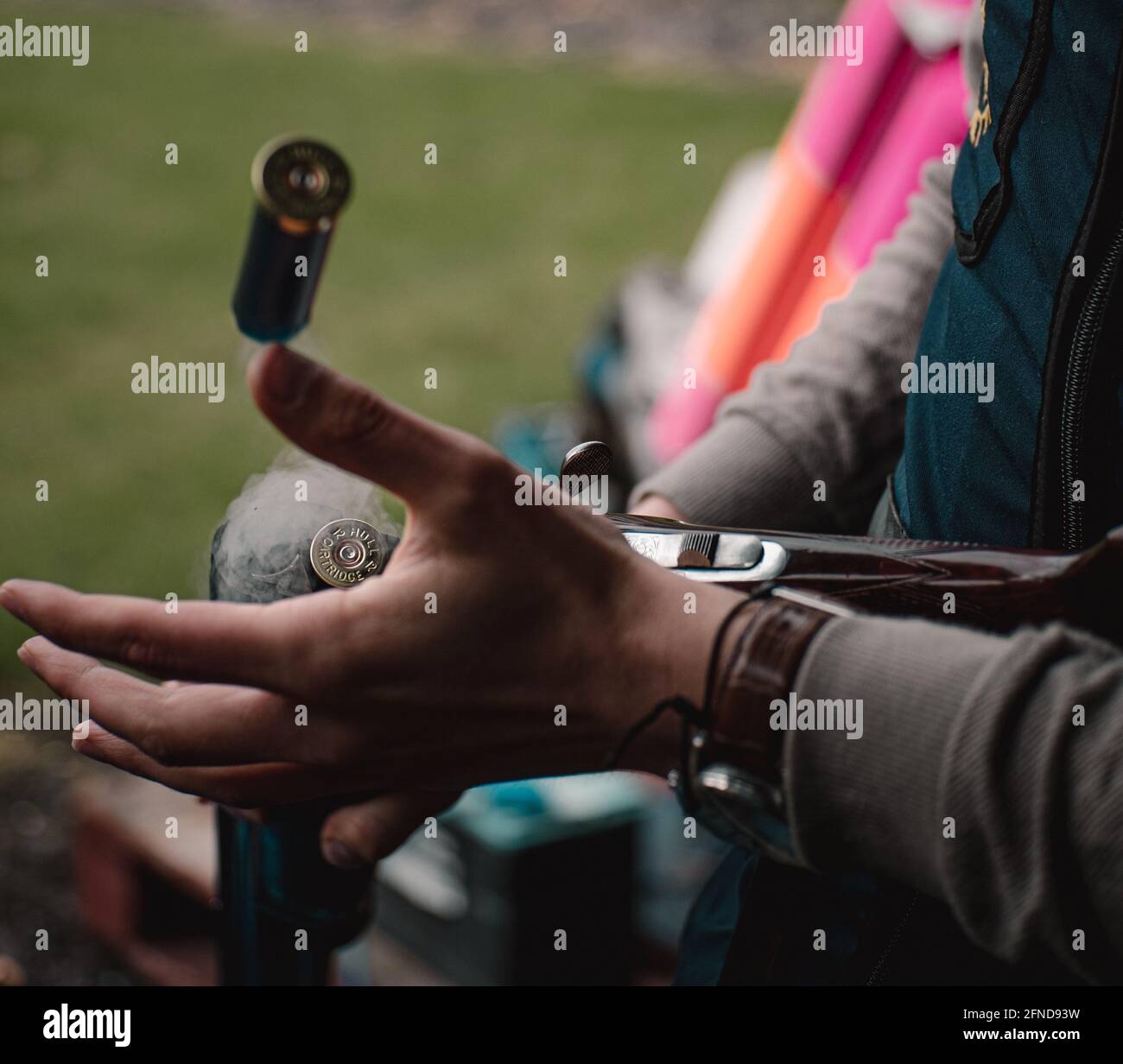 Cambridge UK May 2021 A shell ejected and flying in the air from a ...