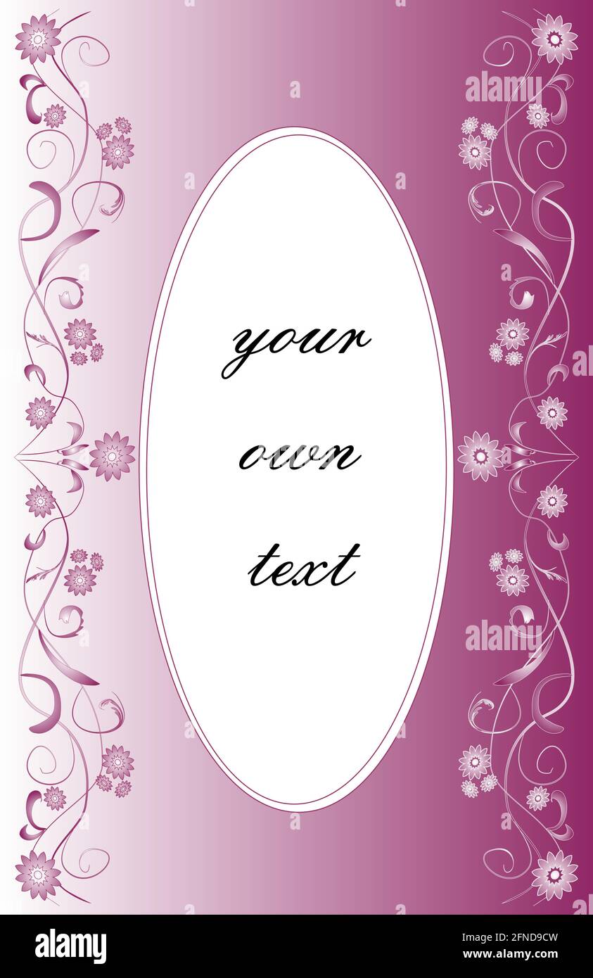 Old style invitation card with floral motif on purple gradient ...