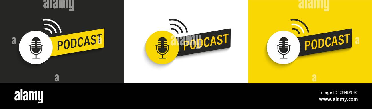 Set podcast symbols, icons, logos with microphone Stock Vector Image ...