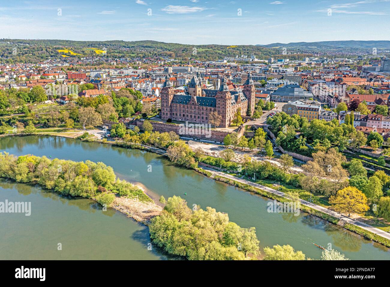 Panoramic aerial view over German city Aschaffenburg on the river Main ...