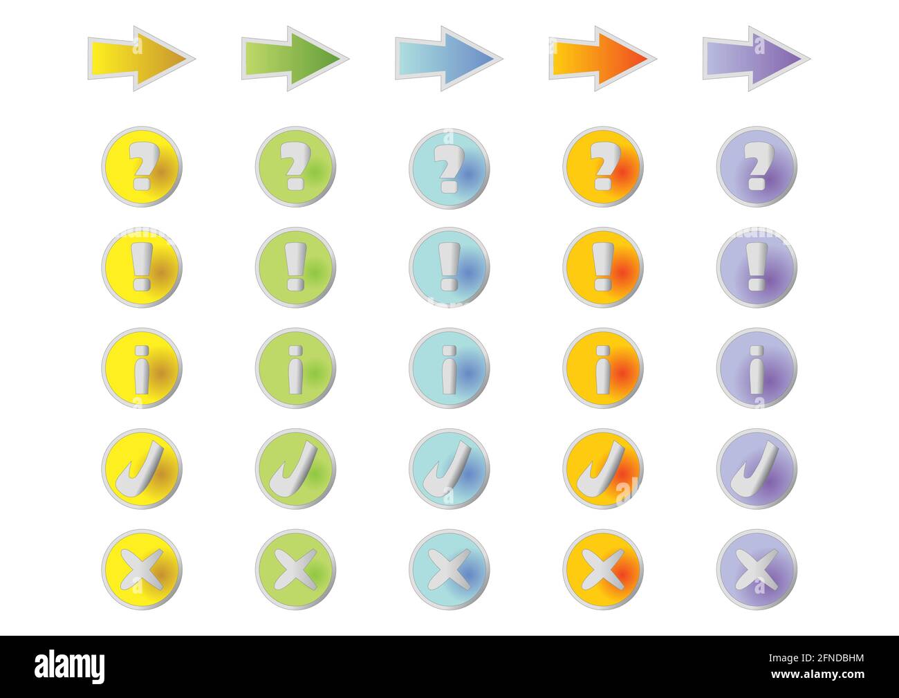 A set of icons in yellow, blue, green, red and purple Stock Vector ...