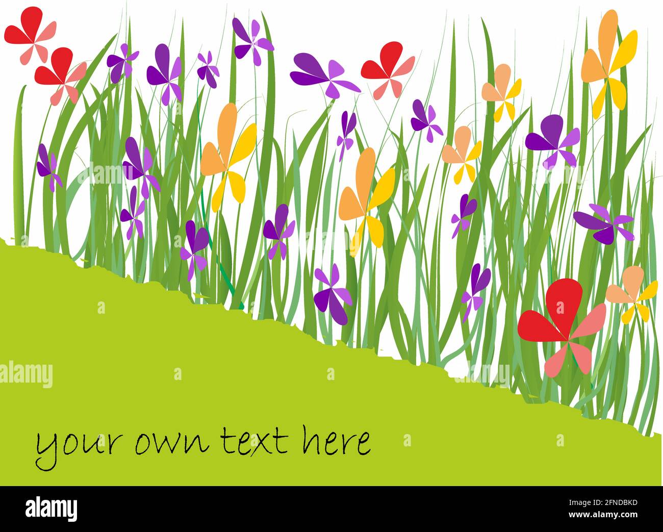 Spring background with colorful flowers, cheerful template with blank ...