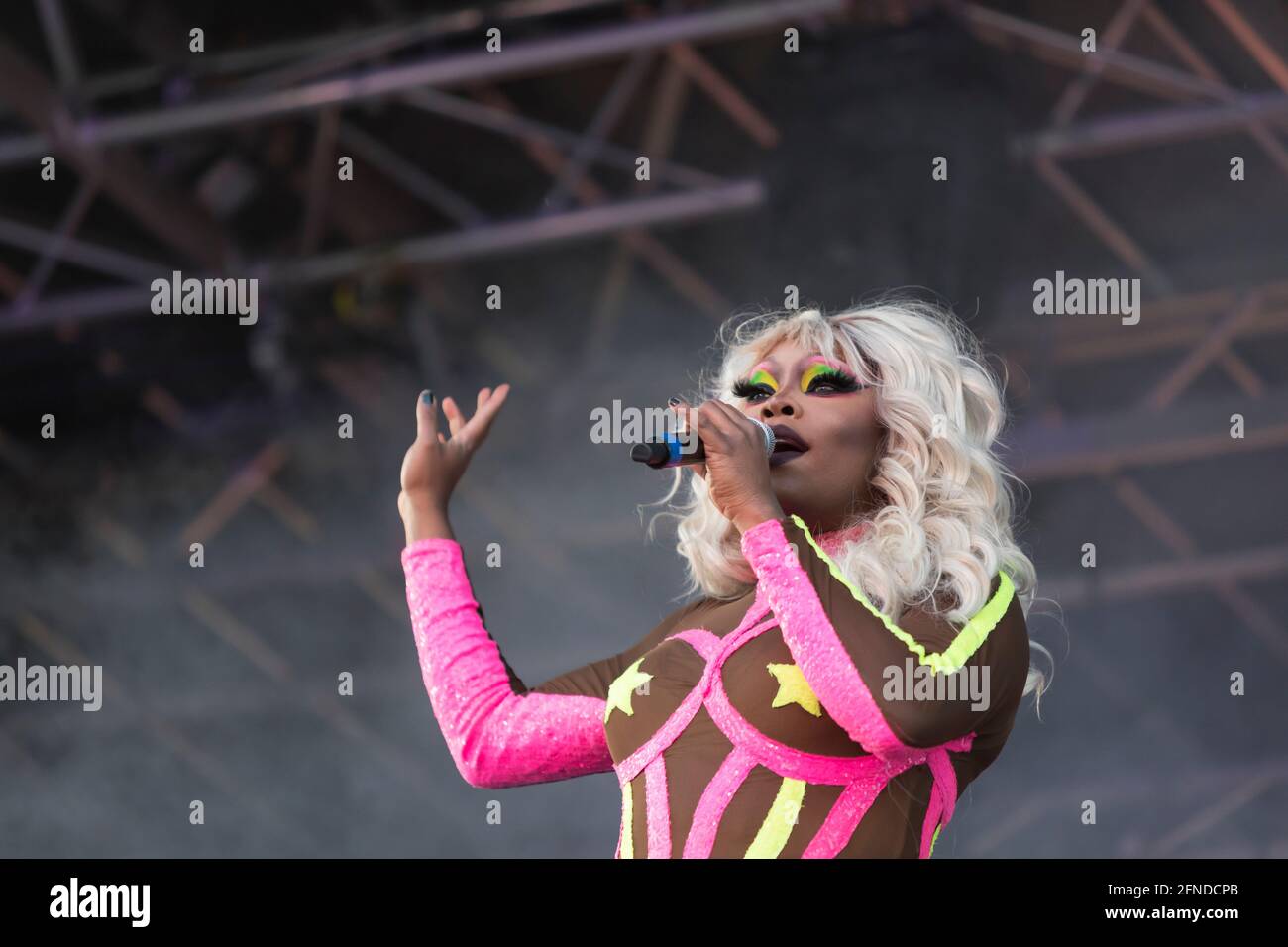 Event host Asia O’Hara (Antwan Lee) performs at Drive N Drag Saves 2021 ...