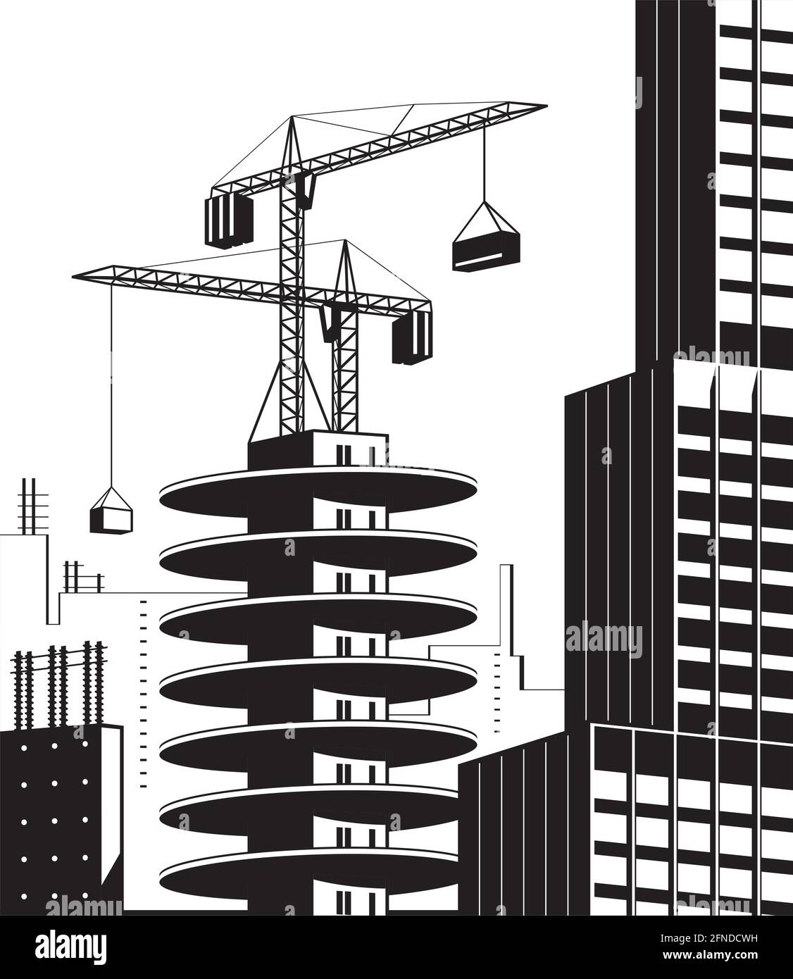 Construction of high rise building among skyscrapers – vector ...