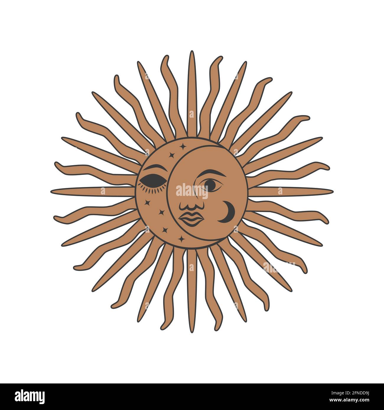 Esoteric symbol. Mystical and magical design with sun, stars and moon ...