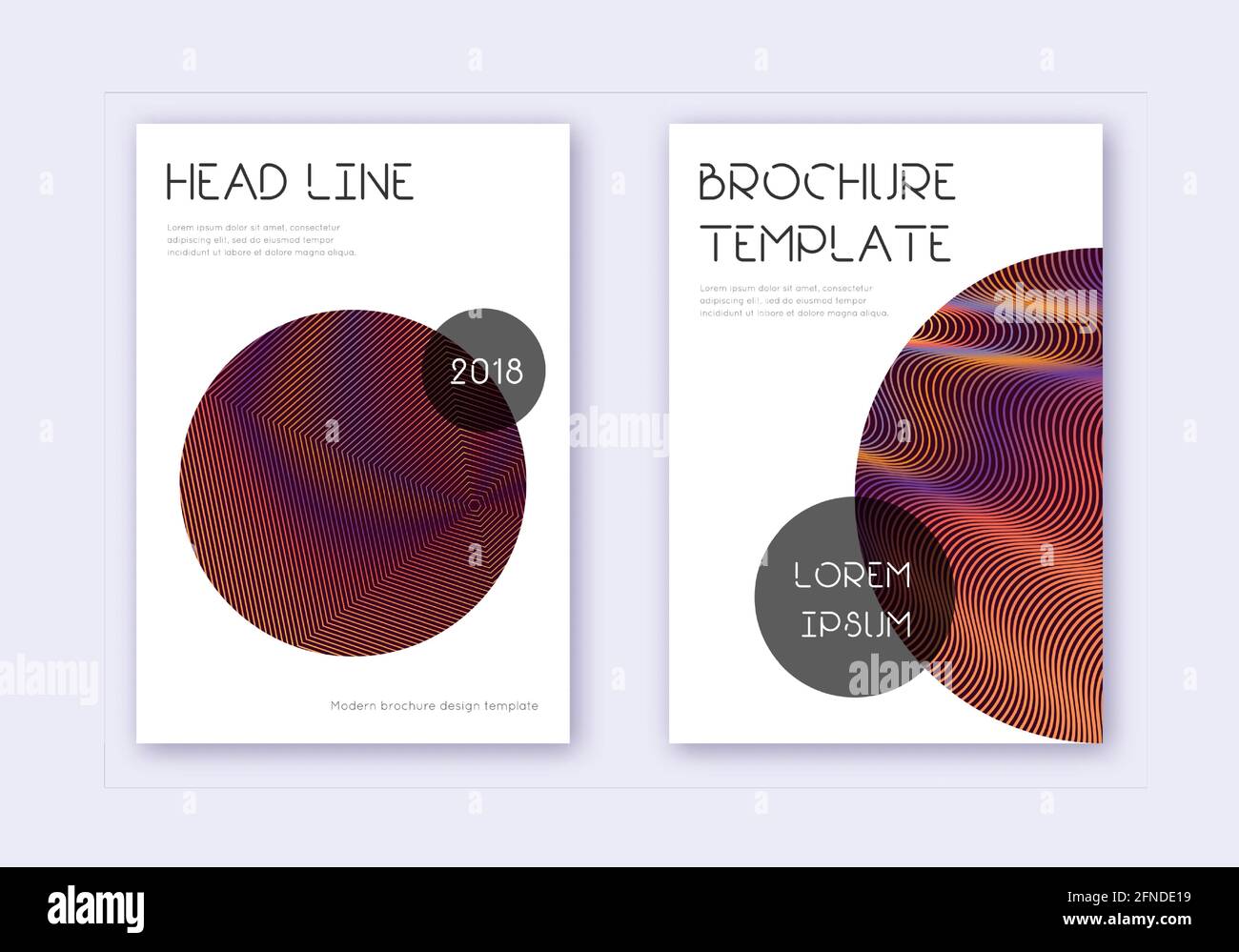 Trendy cover design template set. Orange abstract lines on wine red ...