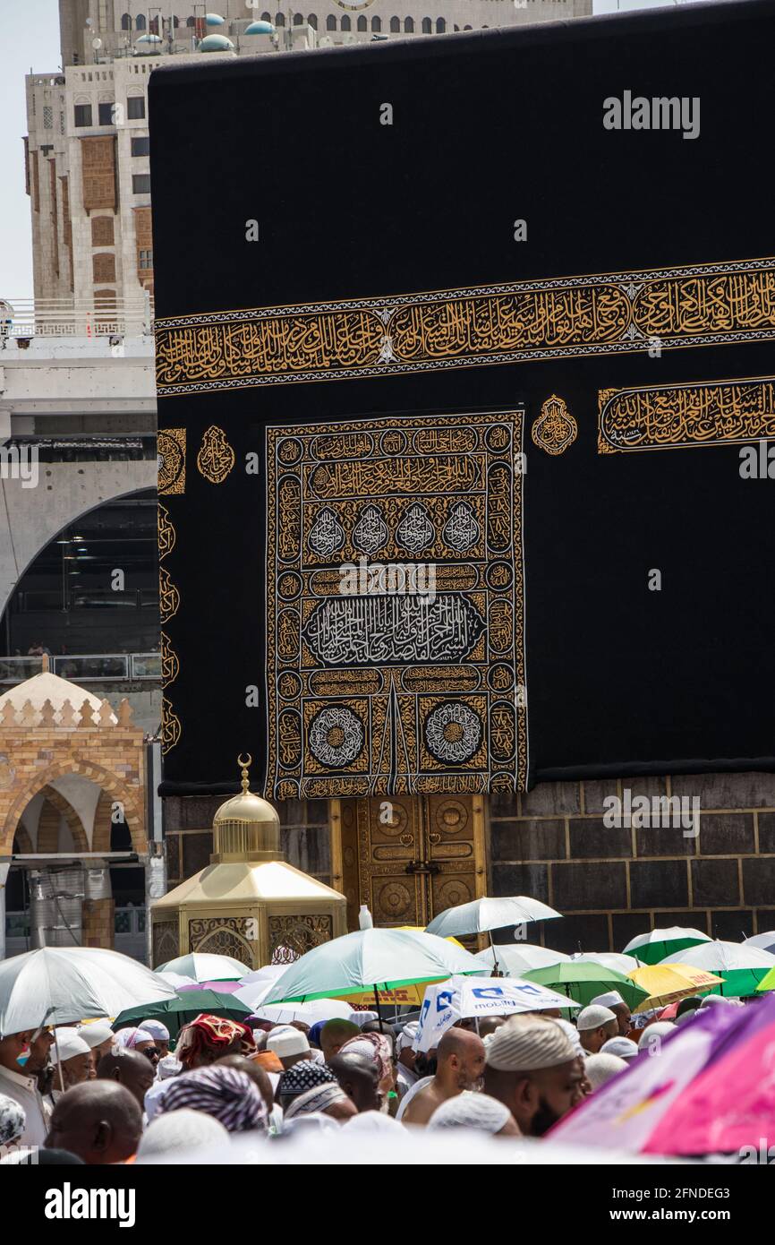 Closeup view of Kaaba. Tawaf or circling is one of the Islamic rituals ...