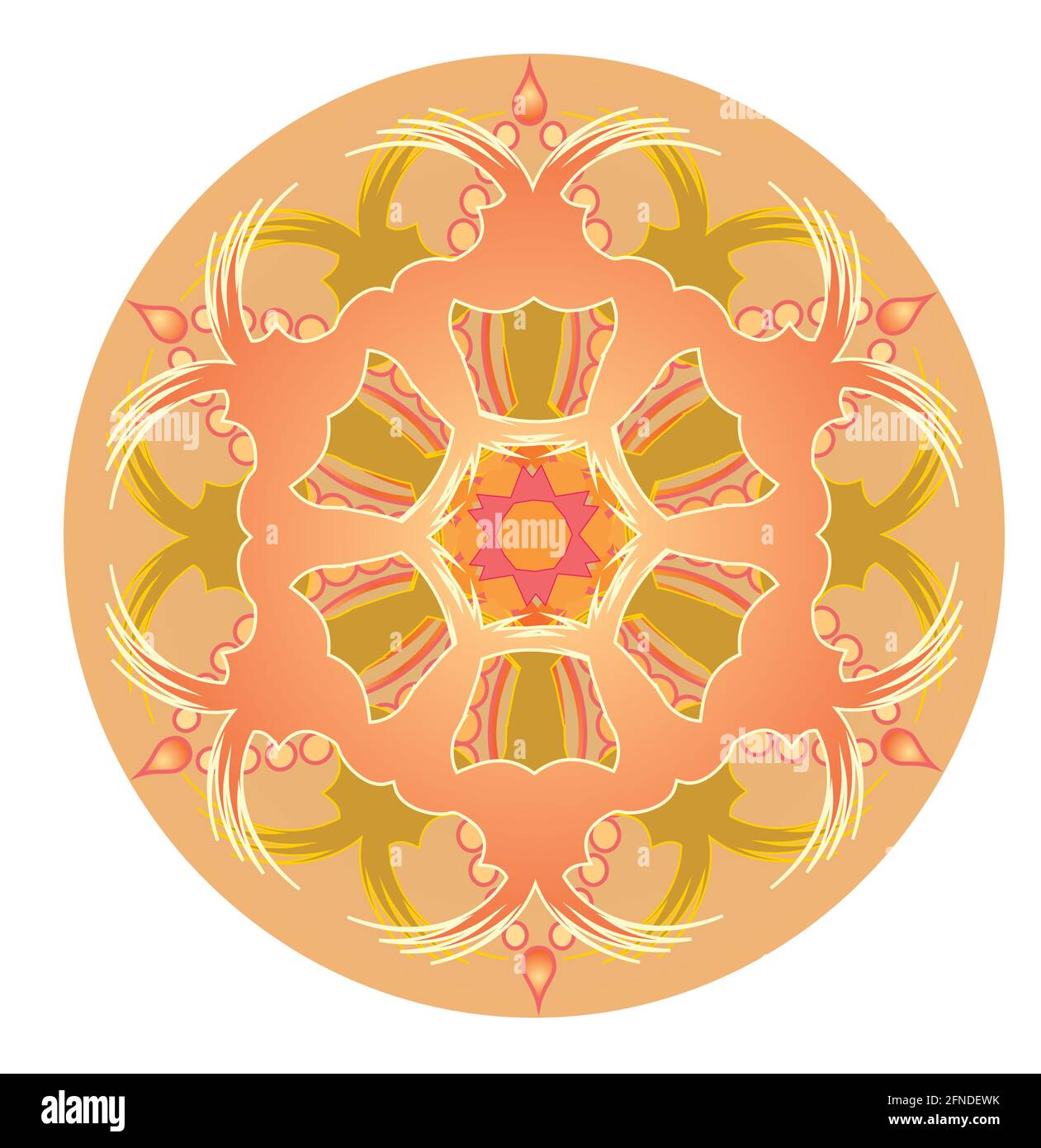 Orange mandala for energy obtaining, geometric circle shape for ...