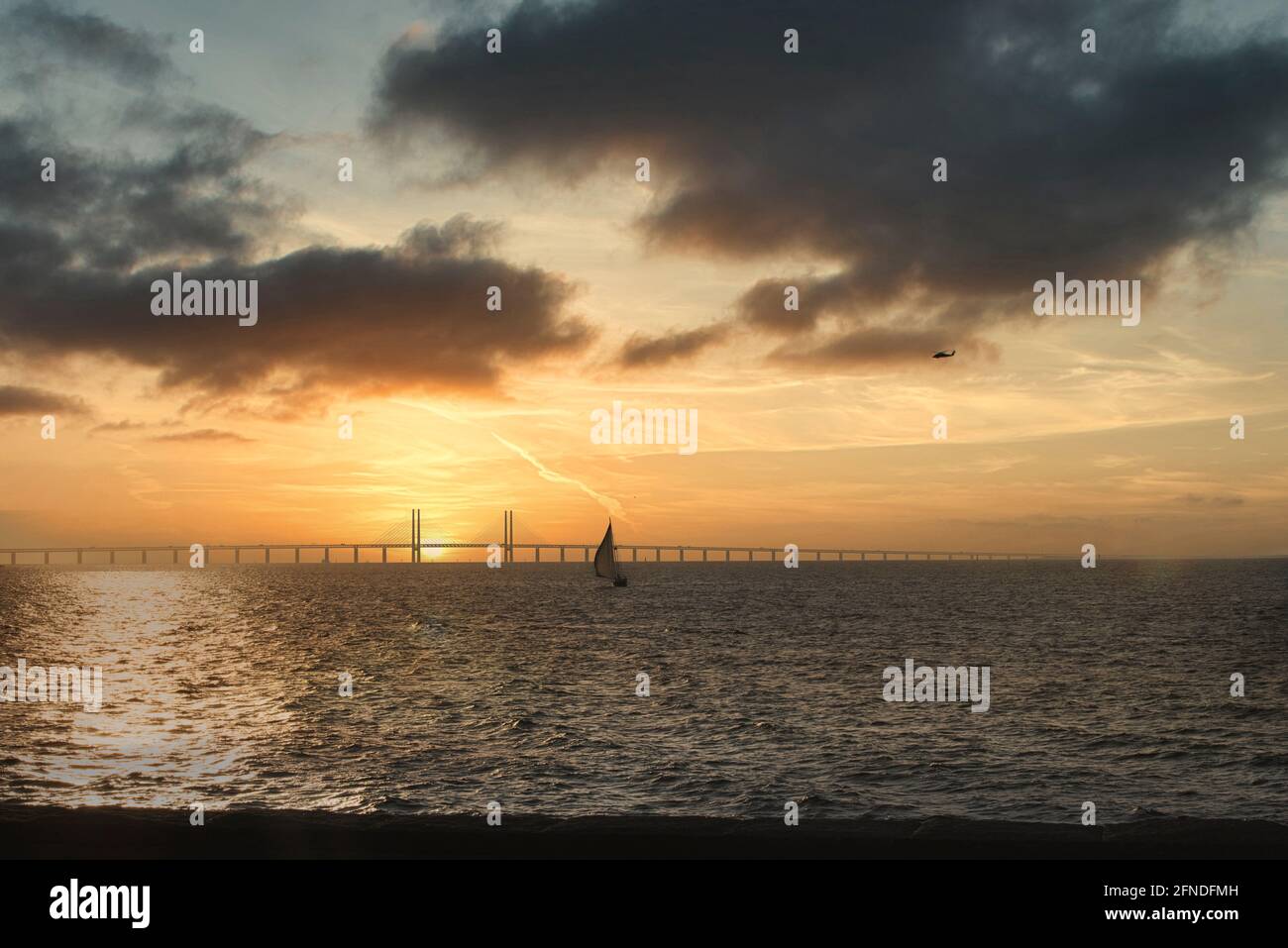 210501 Malmo Sweden - Sunset over Oresundsbron between Sweden and ...