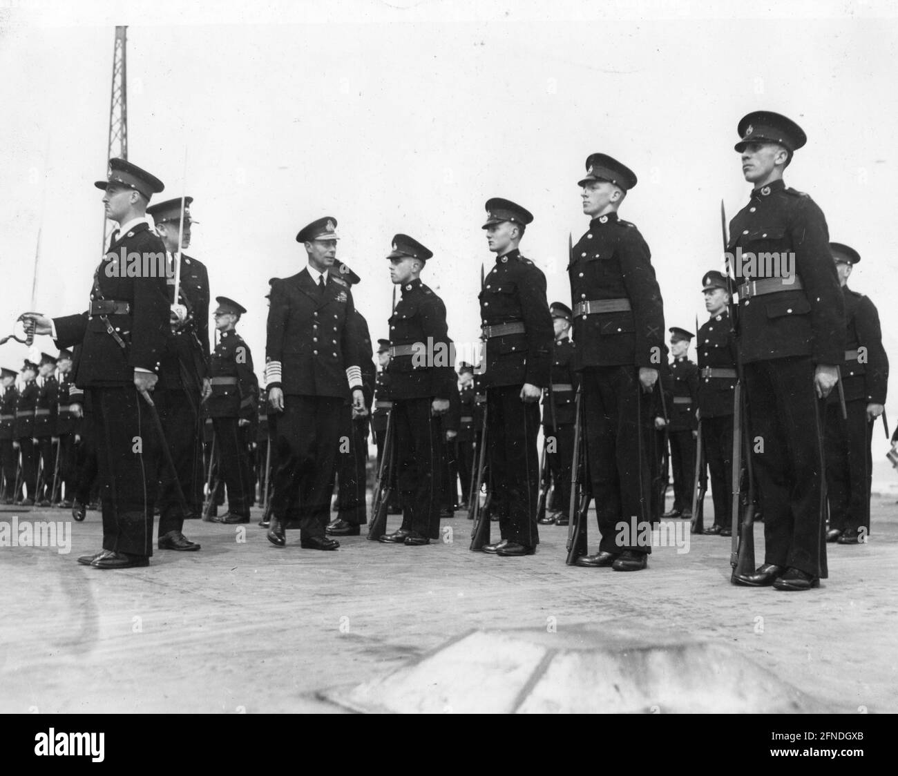 HM The KIng INspecting Royal Marines HMS Victorious Stock Photo - Alamy