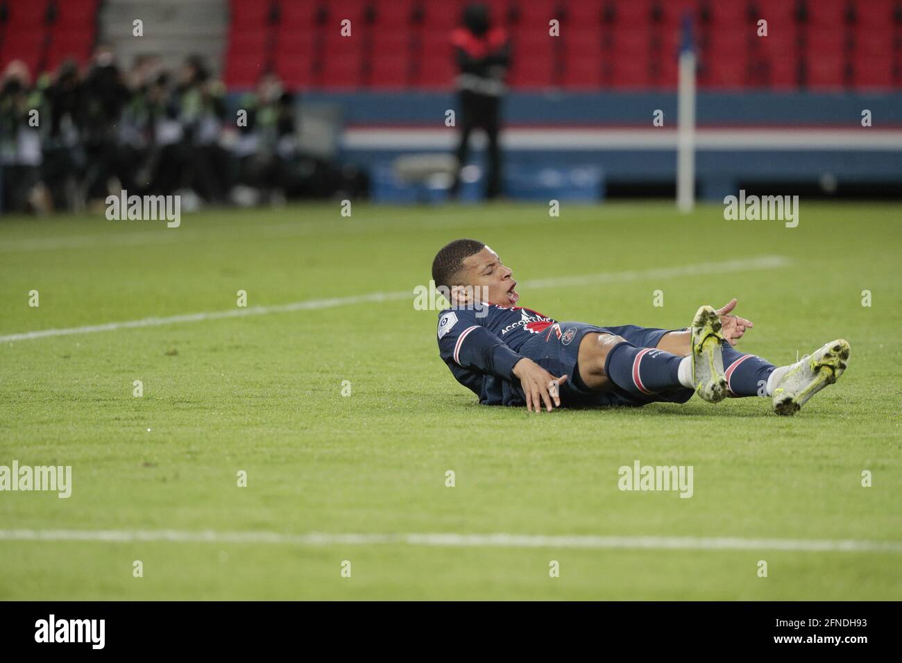 Kylian Mbappe (PSG) on the floor during the French championship Ligue 1 ...