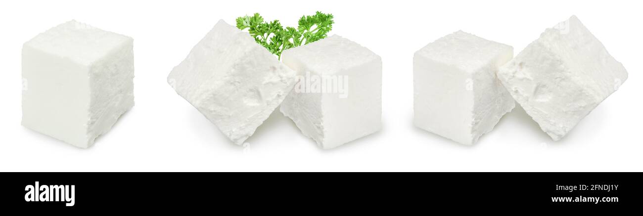 Feta cheese isolated on white background. With full depth of field. Set ...
