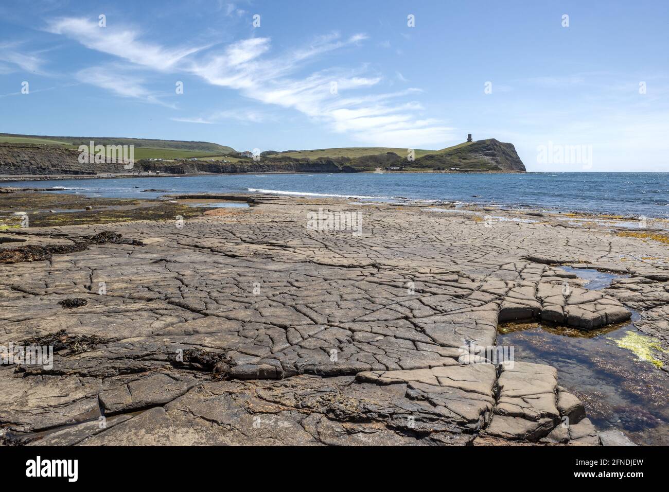 Clavell Tower, aka Clavell Folly Kimmeridge Tower, Low tide of seaweed ...