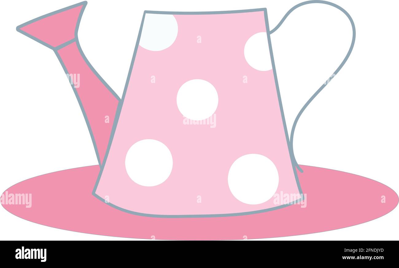 cute little retro watering can of pink color with polka dot pattern ...