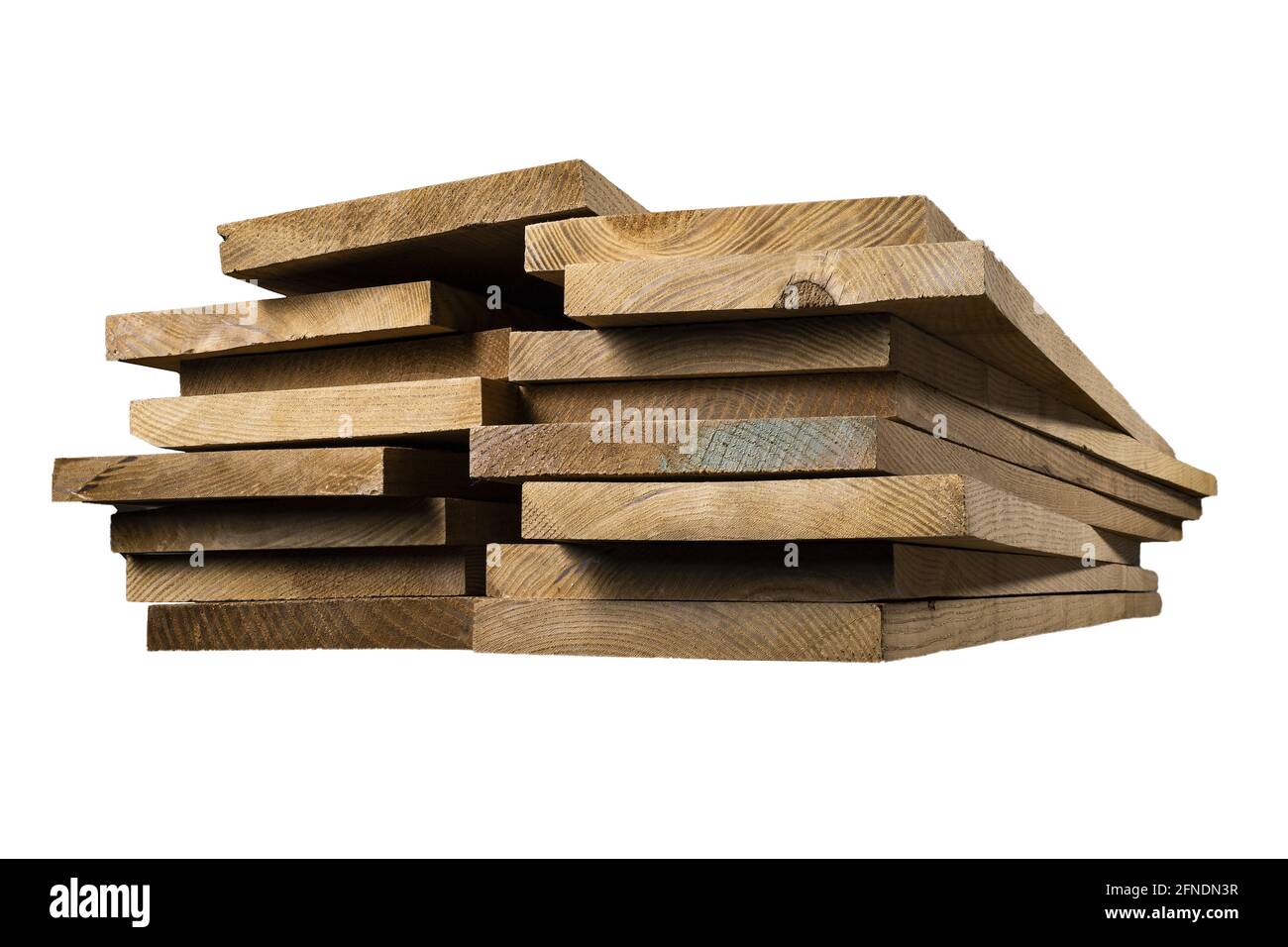 A pile of dark-tinted ash planks. Stacked planed boards. Isolated ...