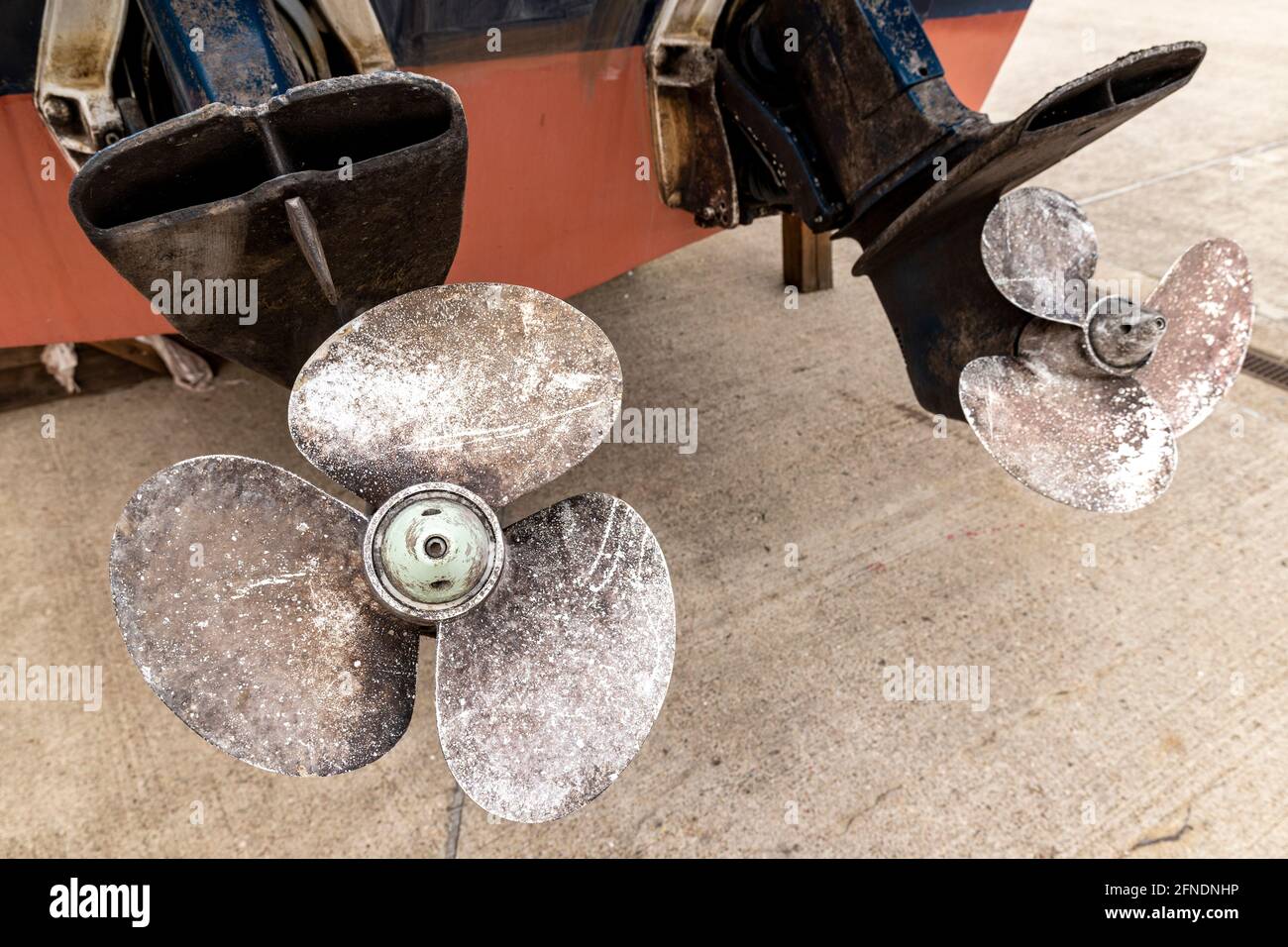Motor boat internal combustion engine propeller. Stern and motors of a ...