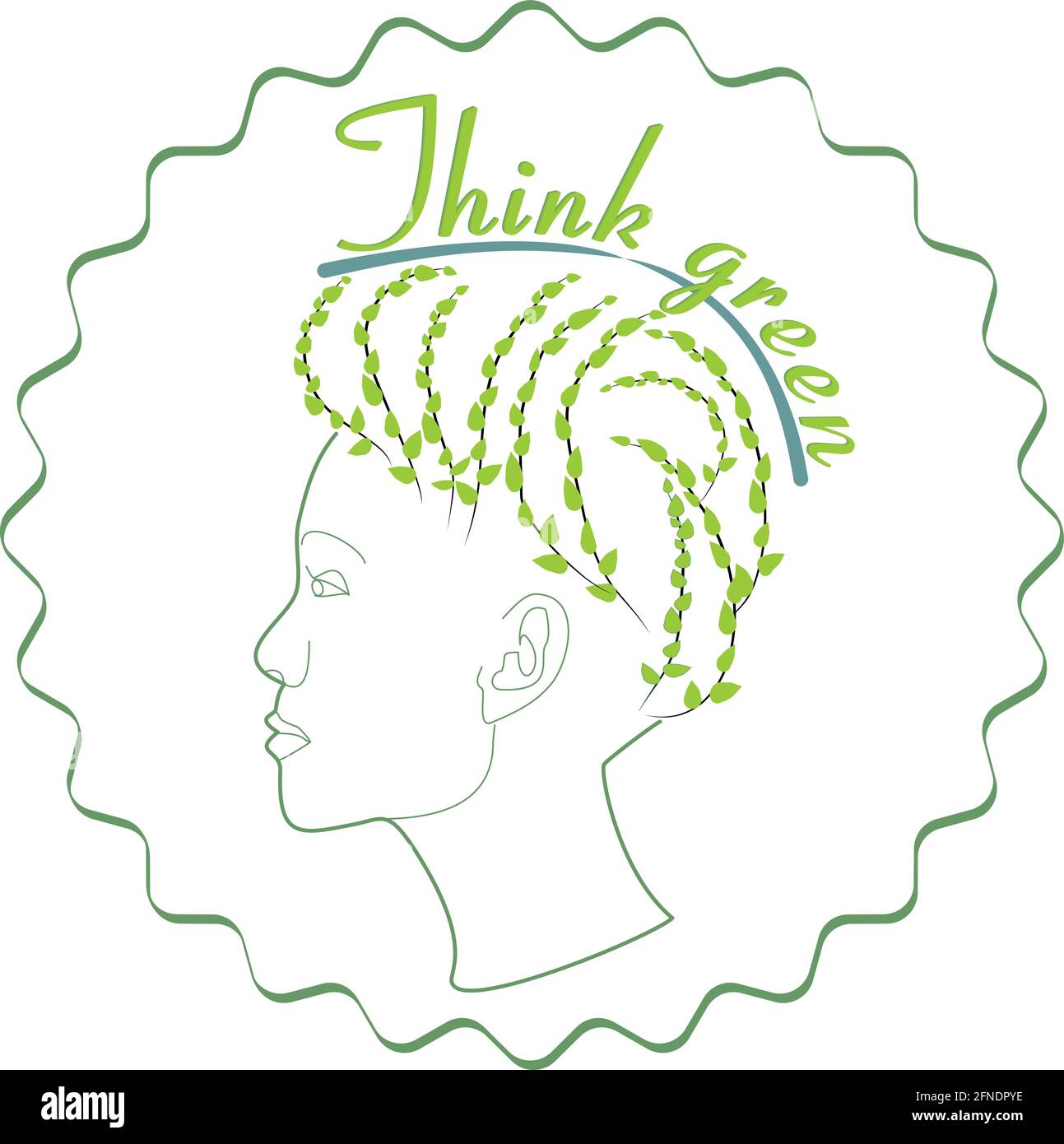Outline image Think green, female head with hairstyle with green ...