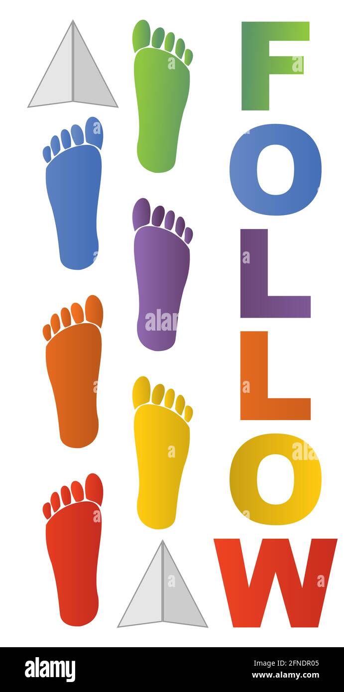 Billboard with the inscription follow and colorful human traces covered ...