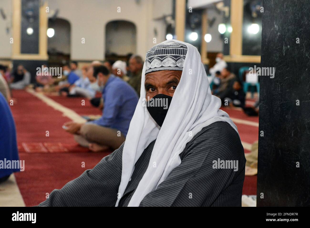 Cairo, Egypt, May 13 2021. Egyptian Muslims perform first Eid prayers ...
