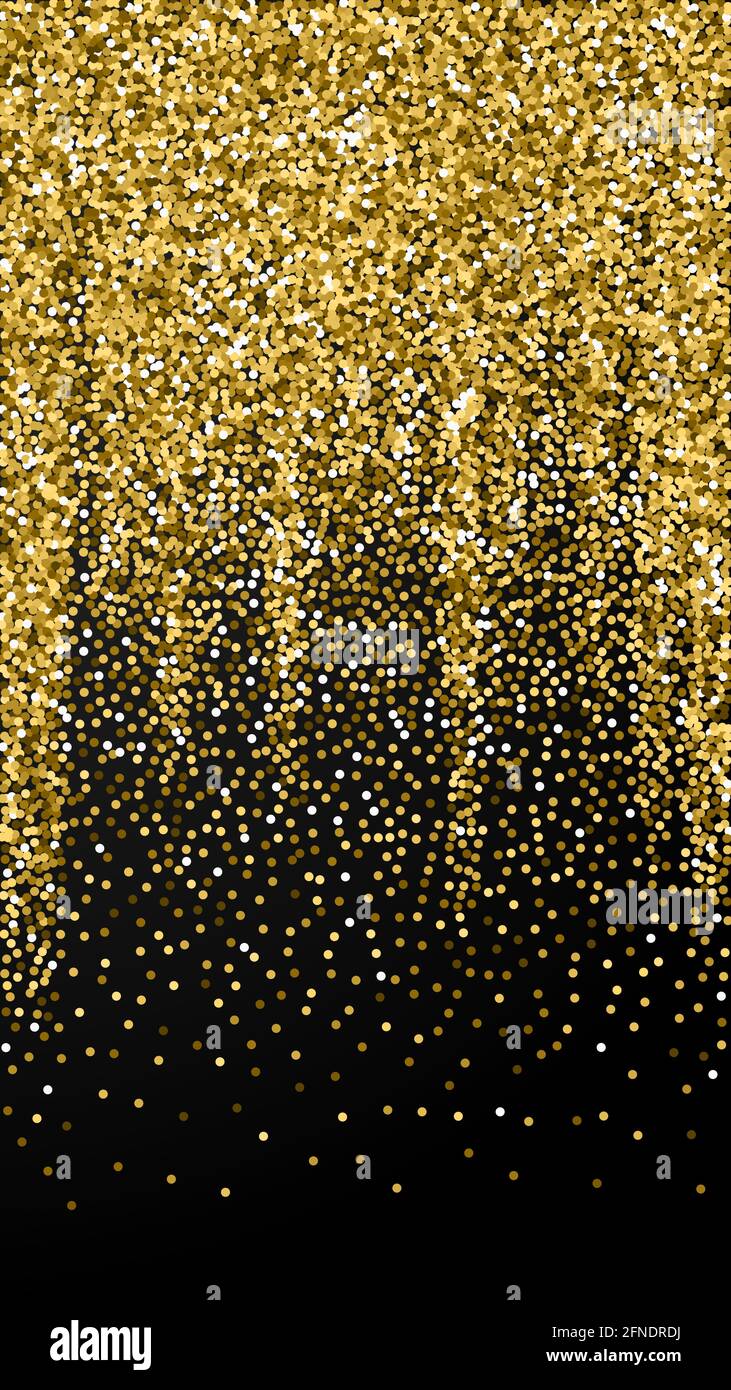 Round gold glitter luxury sparkling confetti. Scattered small gold particles on black background ...