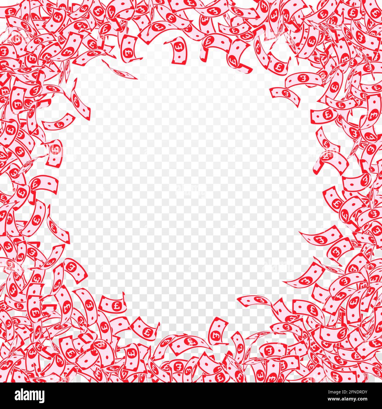 British pound notes falling. Small GBP bills on transparent background ...