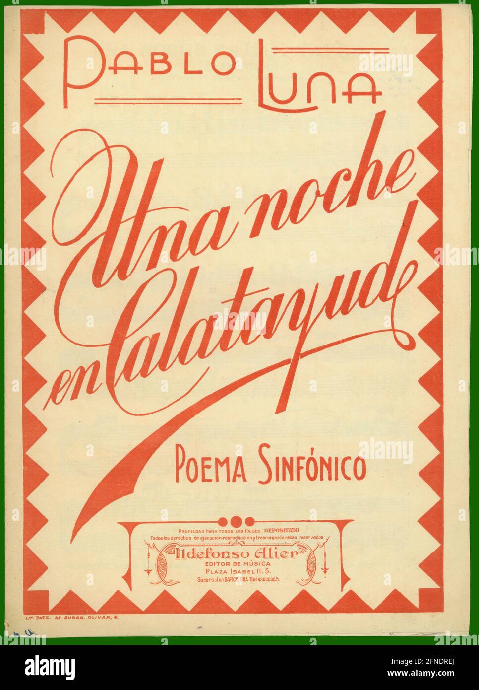 Partitura musical del poema sinfónico Una noche en Calatayud, del ...