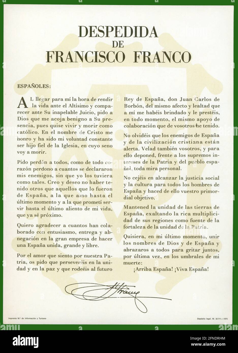 España. Manifiesto de Francisco Franco Bahamonde (1892-1975). Carta ...