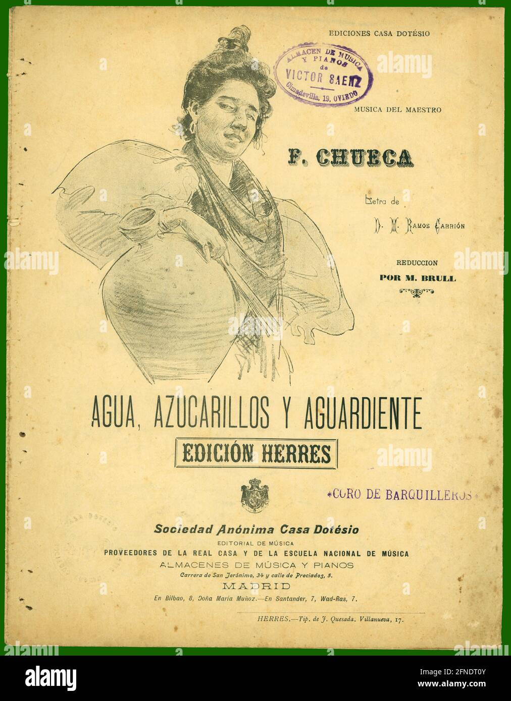 Partitura musical de la zarzuela Agua, azucarillos y aguardiente, de ...