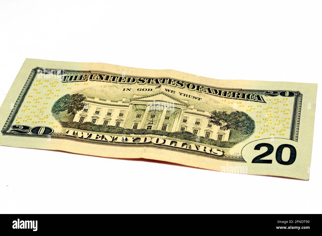 reverse side of 20 dollars portrait, twenty American dollars banknote ...