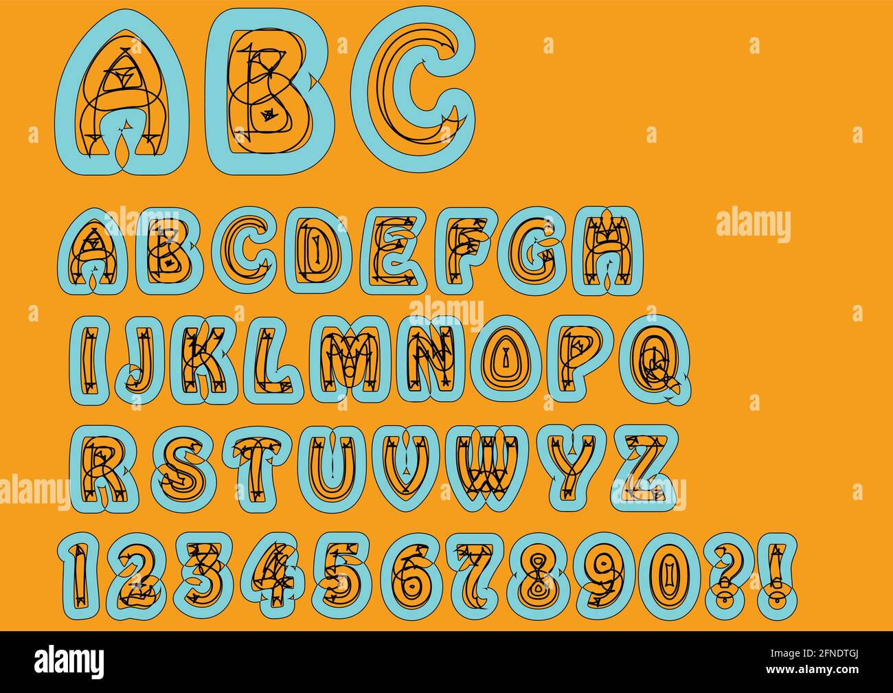Nonconformist bizarre alphabet. Original font set with doodle elements ...