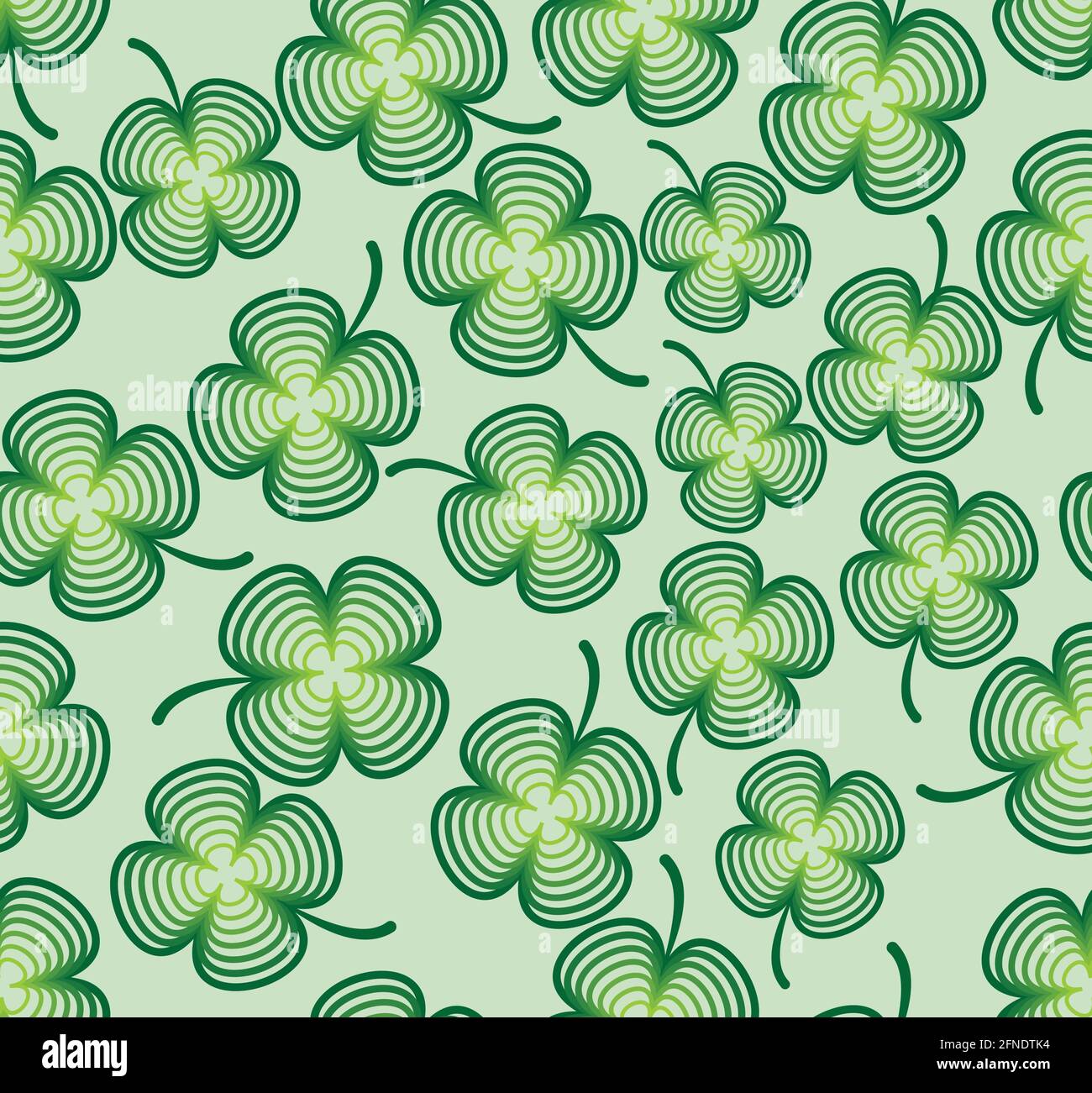 Green cloverleaf pattern, seamless vector line background, a traditional symbol of good fortune ...