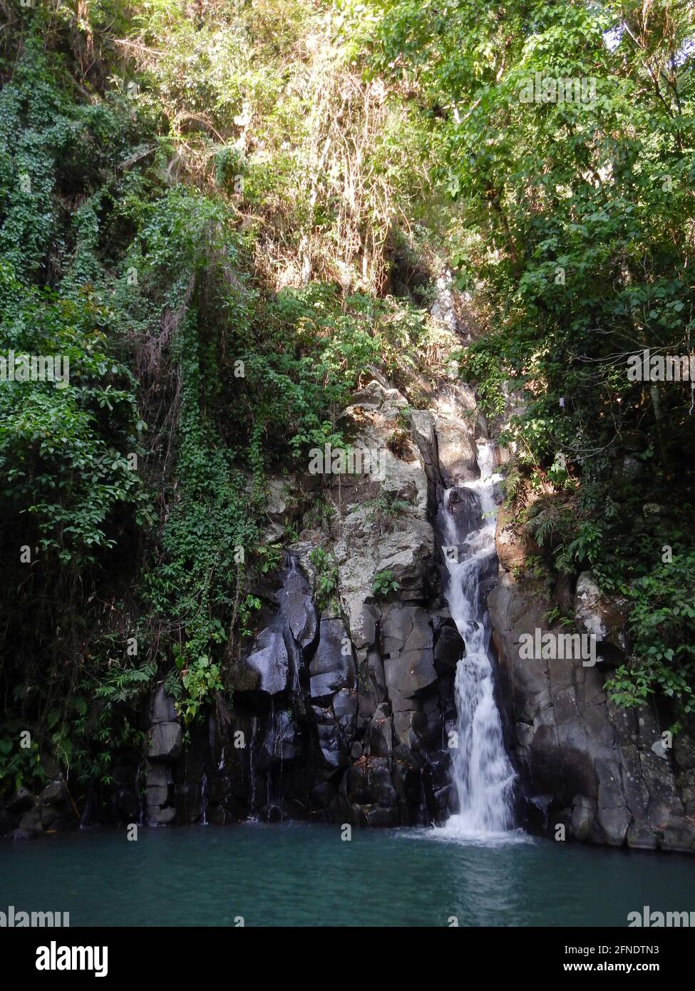 Waterfall over a lake in Mambukal Hot Spring Resort, Murcia, Negros ...