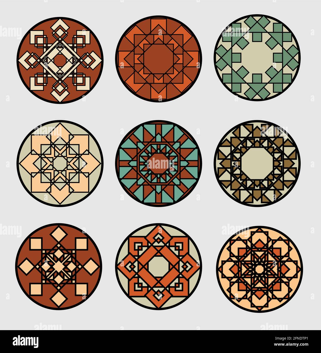 Set of geometric patterned circles in traditional ethnic style ...