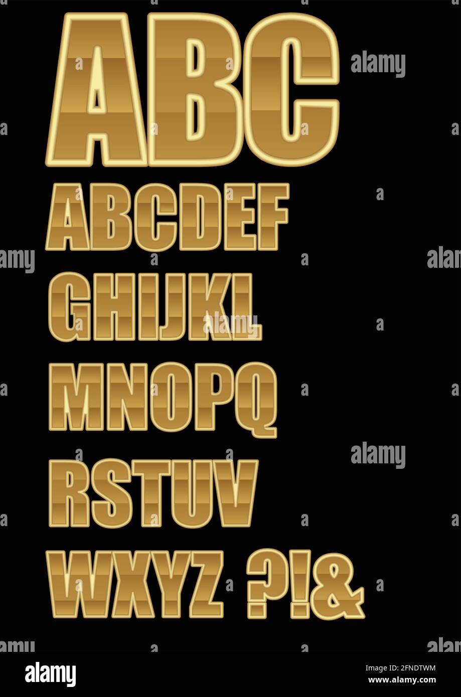Decorative alphabet in golden design with horizontal lamination ...