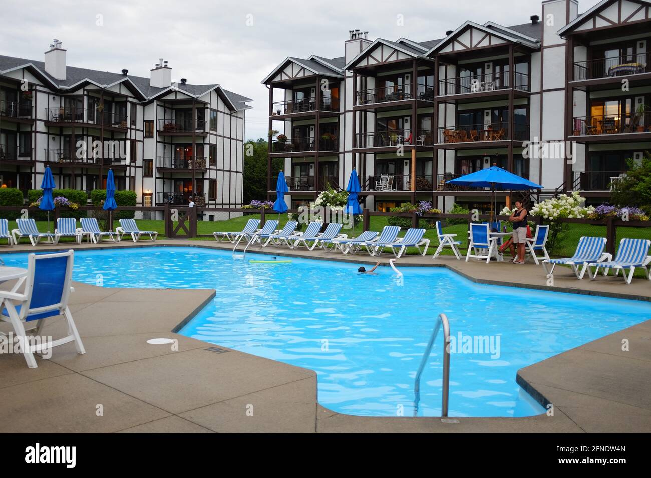 Hotel swimming pool in Mont-Tremblant, Laurentian Mountains of Quebec ...
