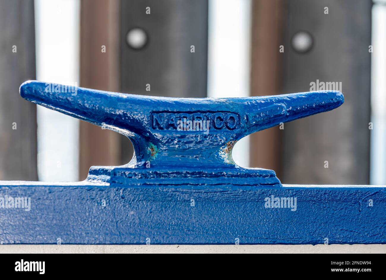Large blue cleat on a boat Stock Photo - Alamy