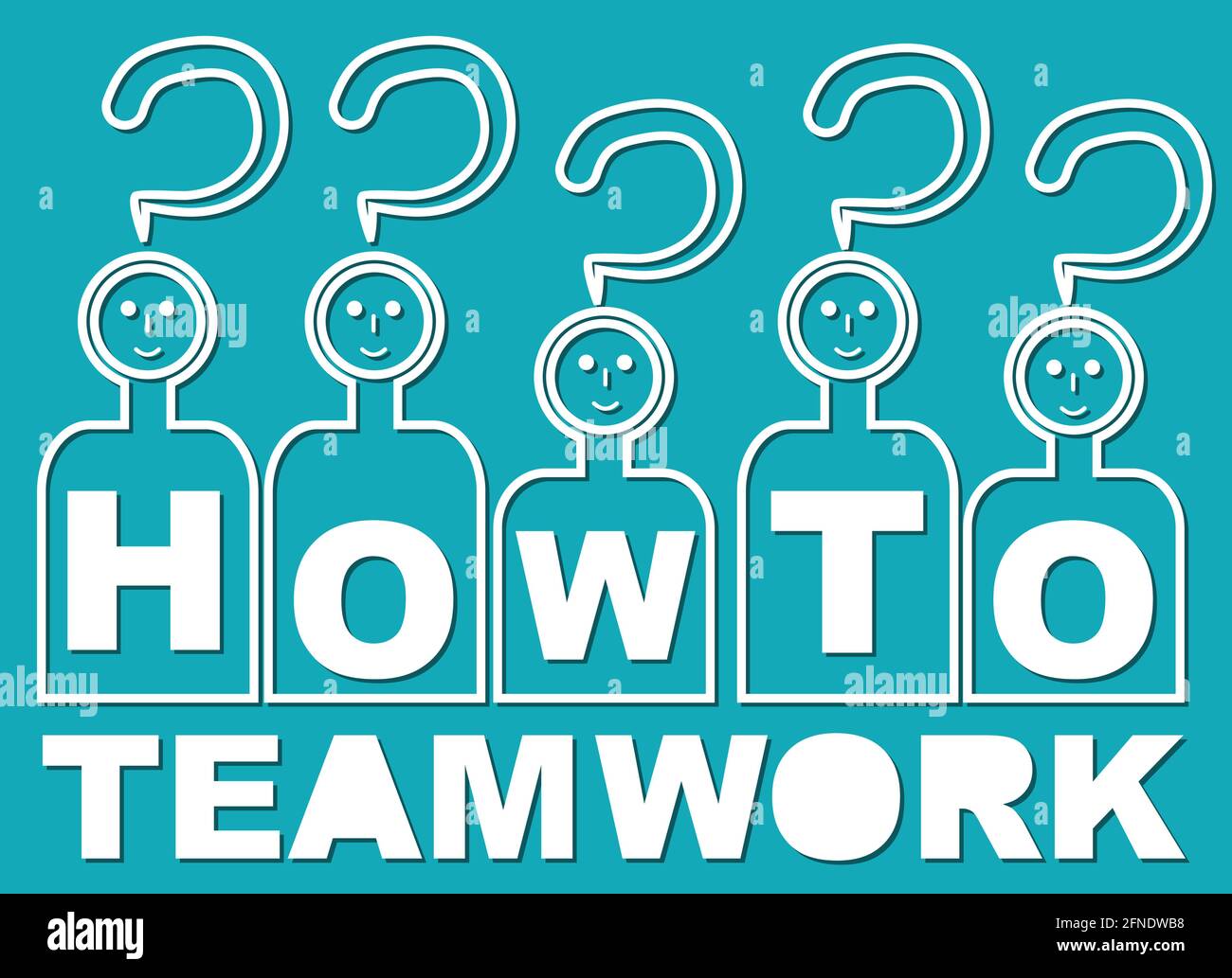 How to . That is teamwork. Team with heads in guestion mark shape and ...