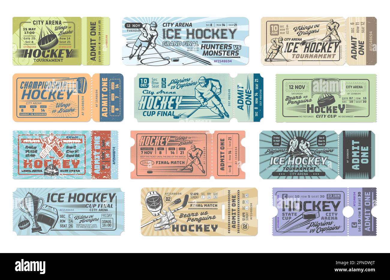Ice hockey tournament admit one tickets set. Vector hockey player ...