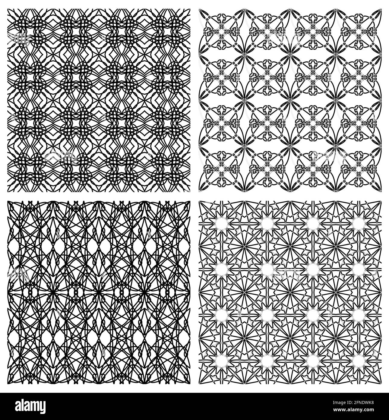 Set of black and white simple geometric monoline patterns in art deco ...