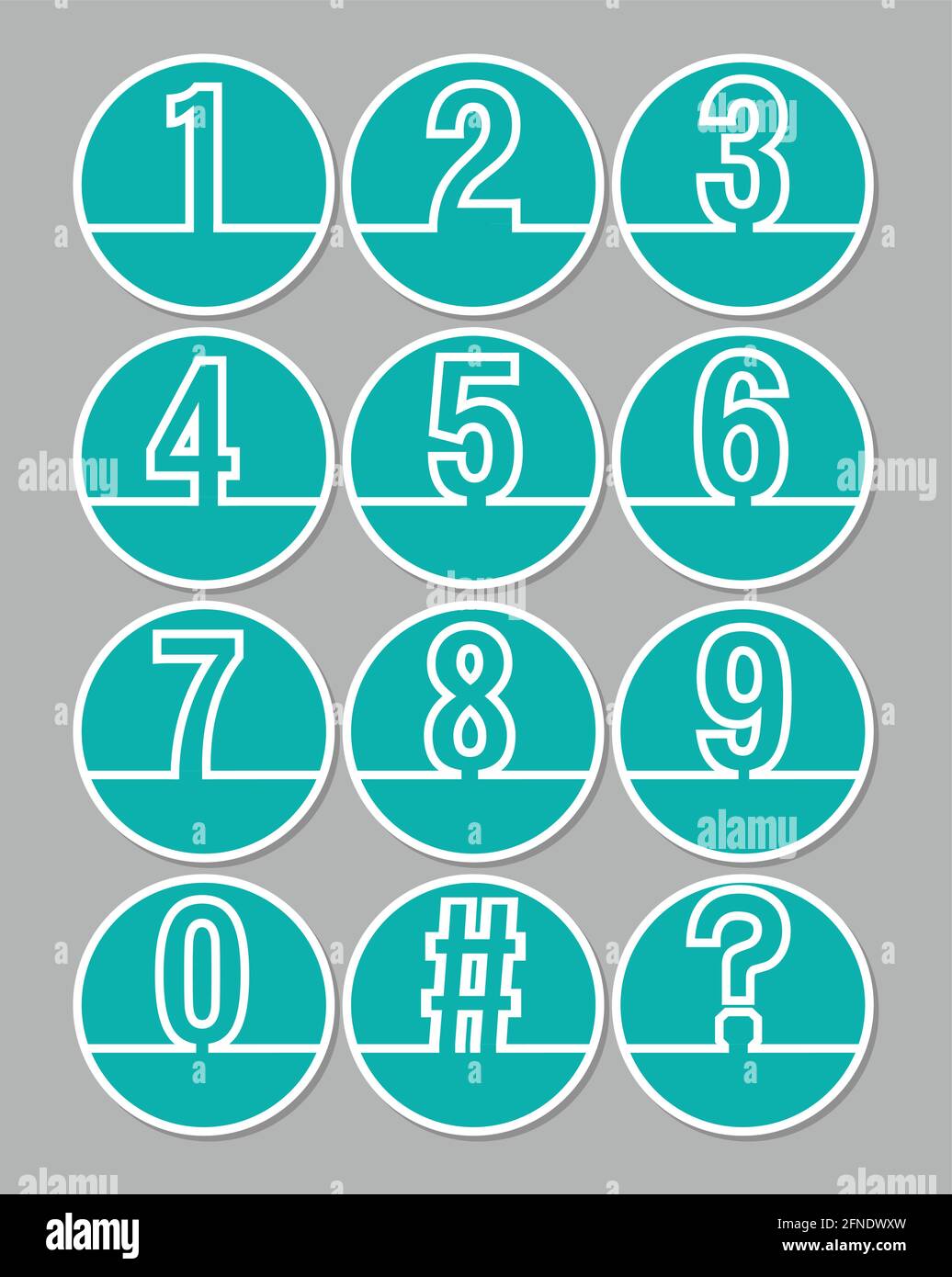 Set of artistic line number in circle shapes, white outline on trendy ...