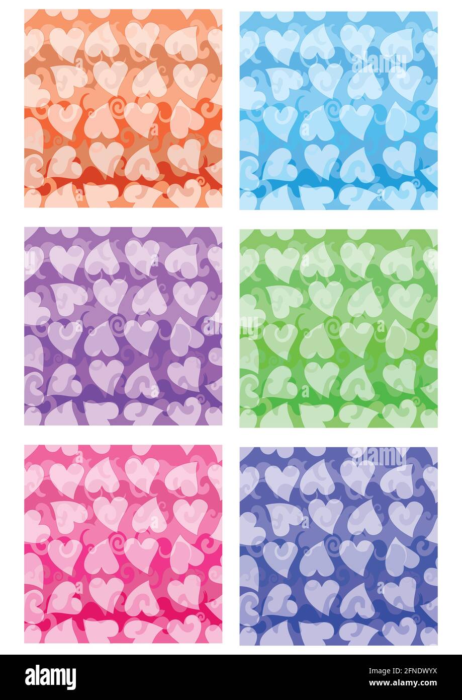 Set of cheerful patterns with heart shape in different color variants ...