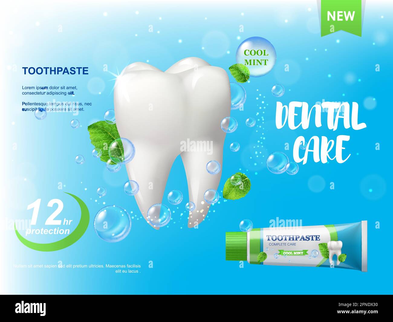 Mint toothpaste, white healthy tooth poster. Spearmint leaves, water ...