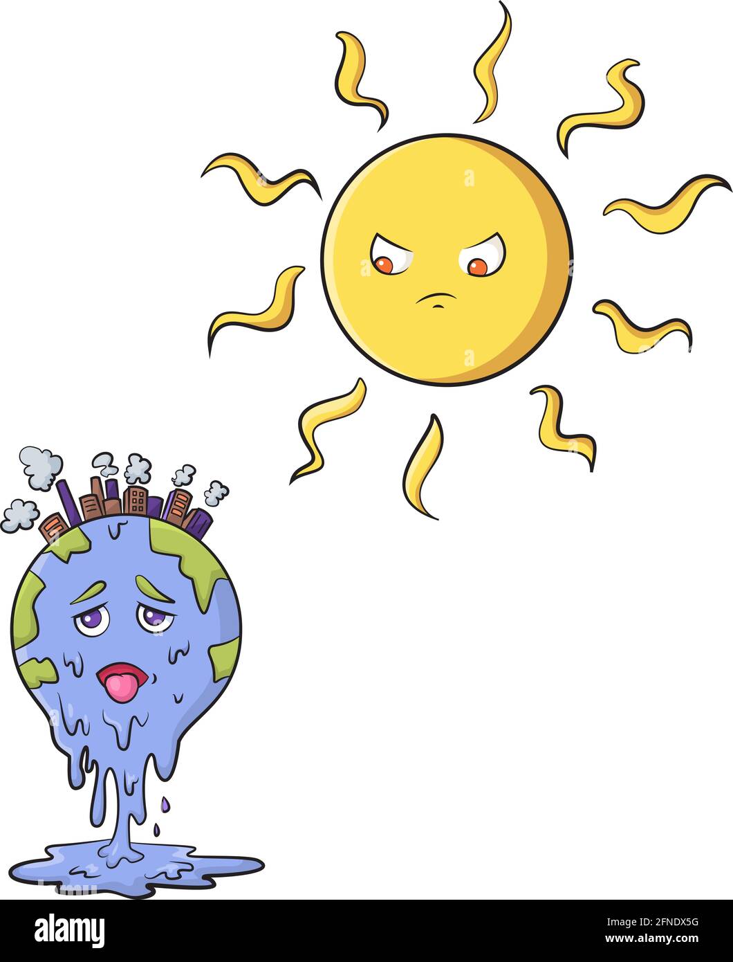 Cartoon vector illustration of a global warming-Earth melting Stock ...