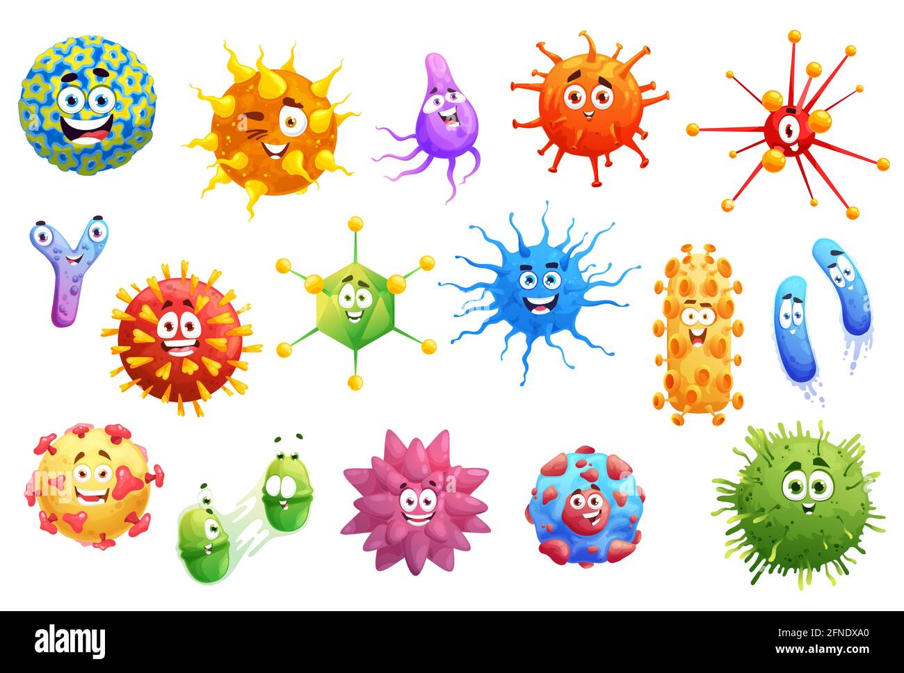Cartoon viruses, microbes and bacteria vector characters. Cute germs ...